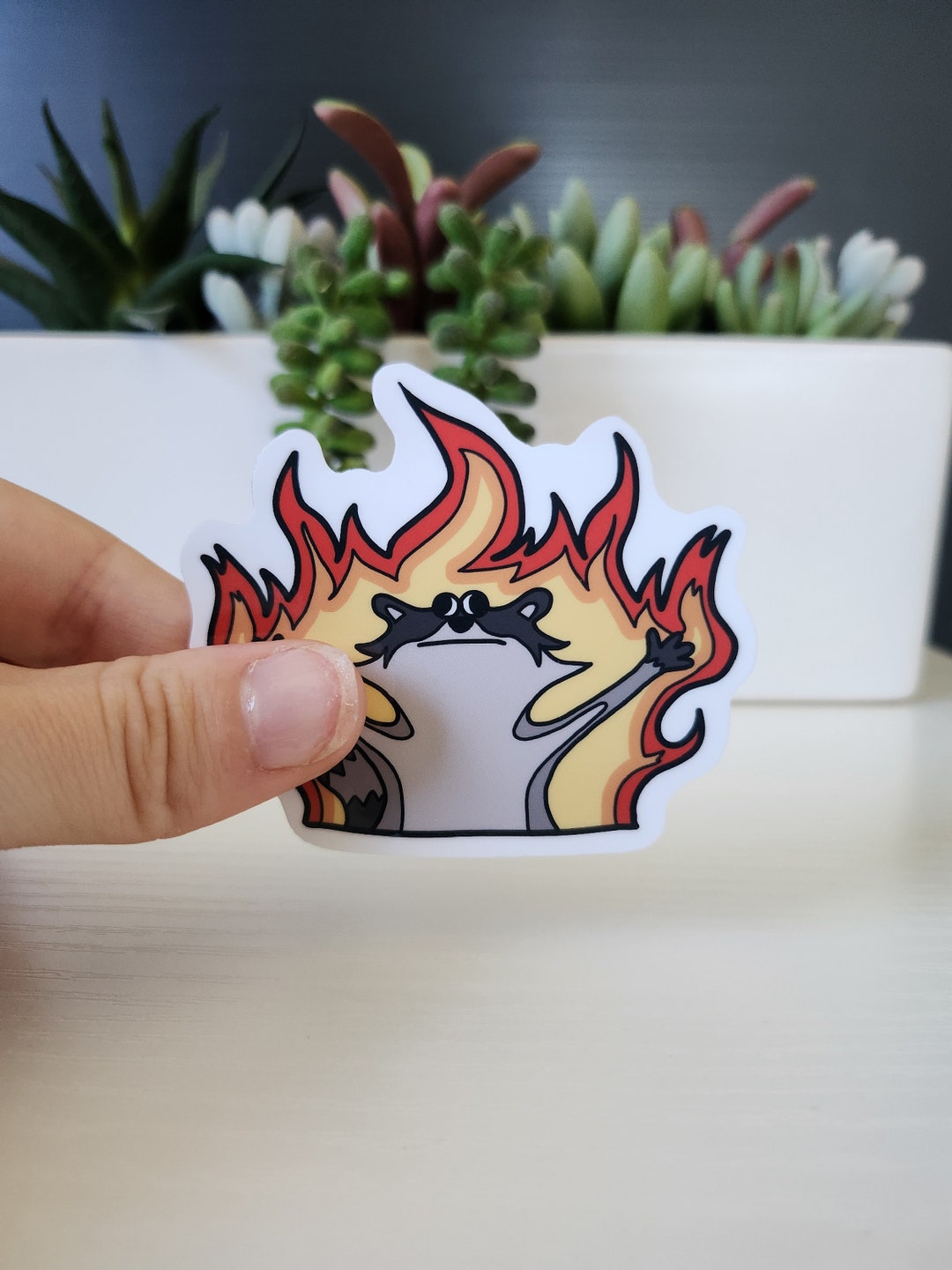 Chaotic Fire Raccoon Sticker - Etsy