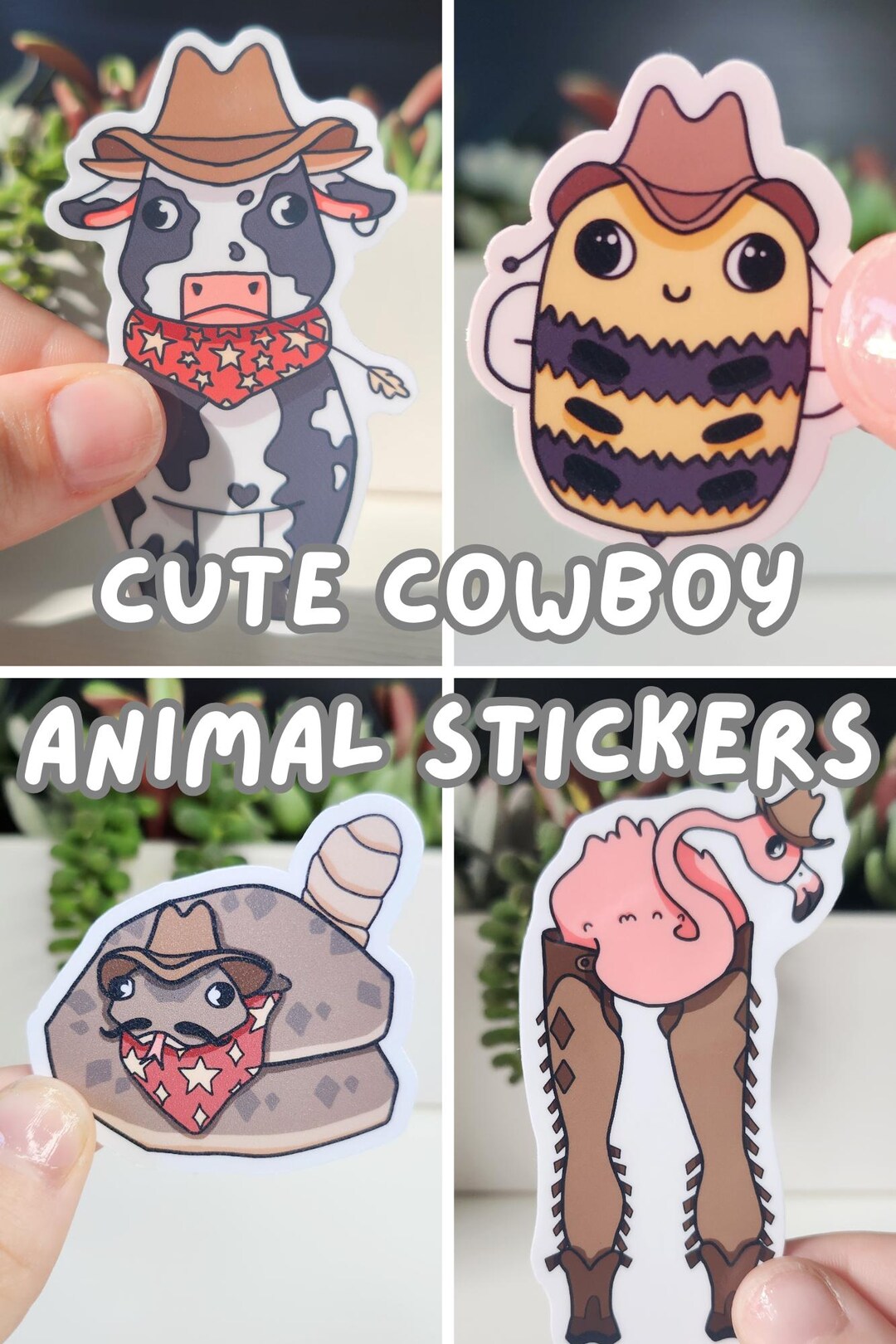 Goofy Cowboy Animal Stickers, Cowboy Cow, Cowboy Bee, Beehaw, Cowboy ...