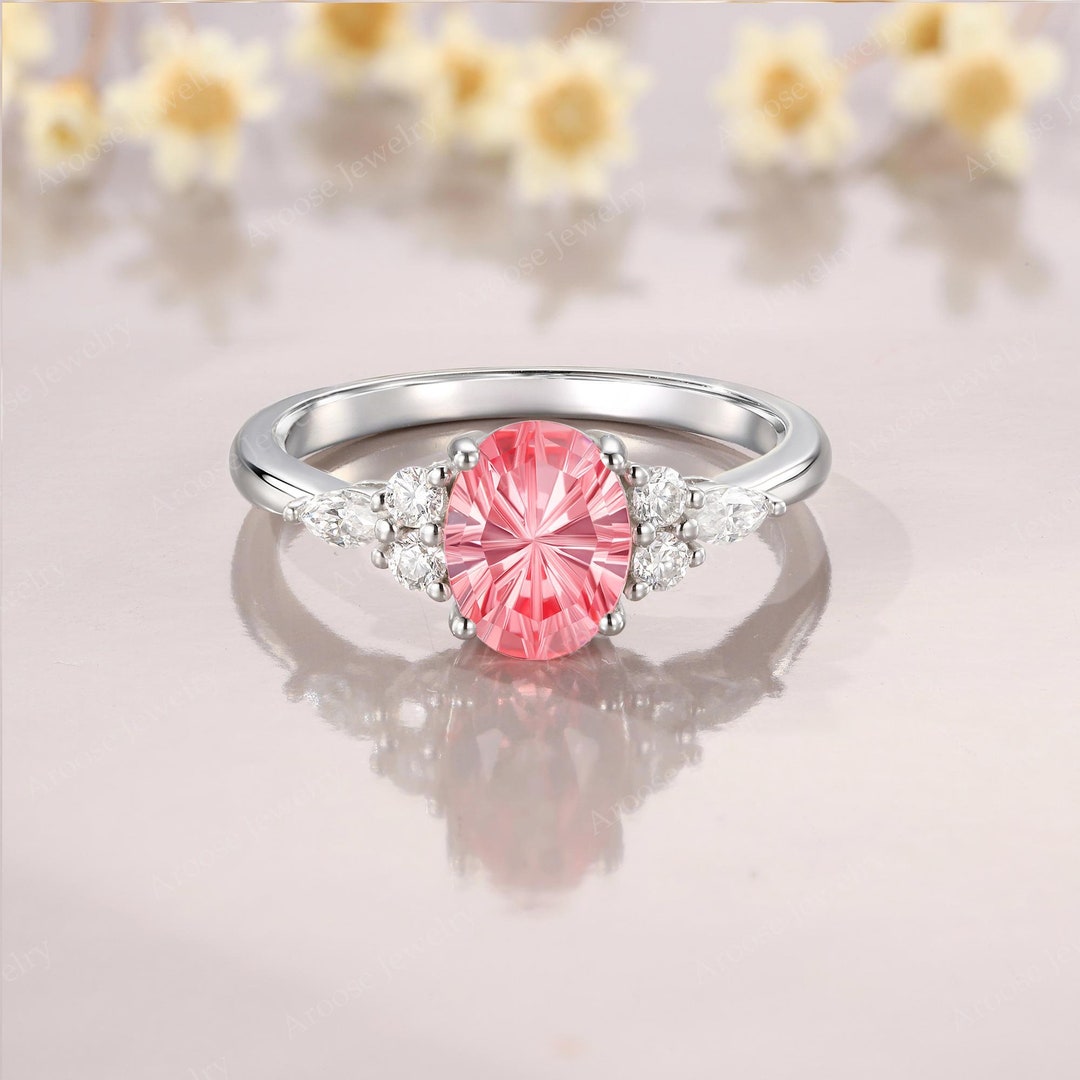 Firework Cut Sapphire Engagement 18K Gold Plated Ring Art Deco ...