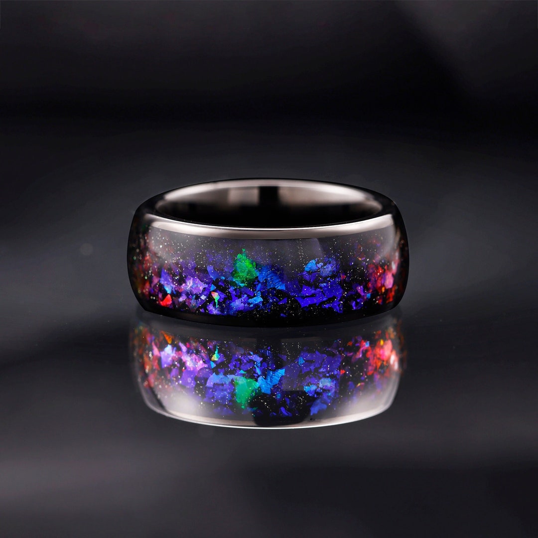 Galaxy Orion Nebula Ring 8mm Tungsten Outer Space Ring Meteorite Ring ...
