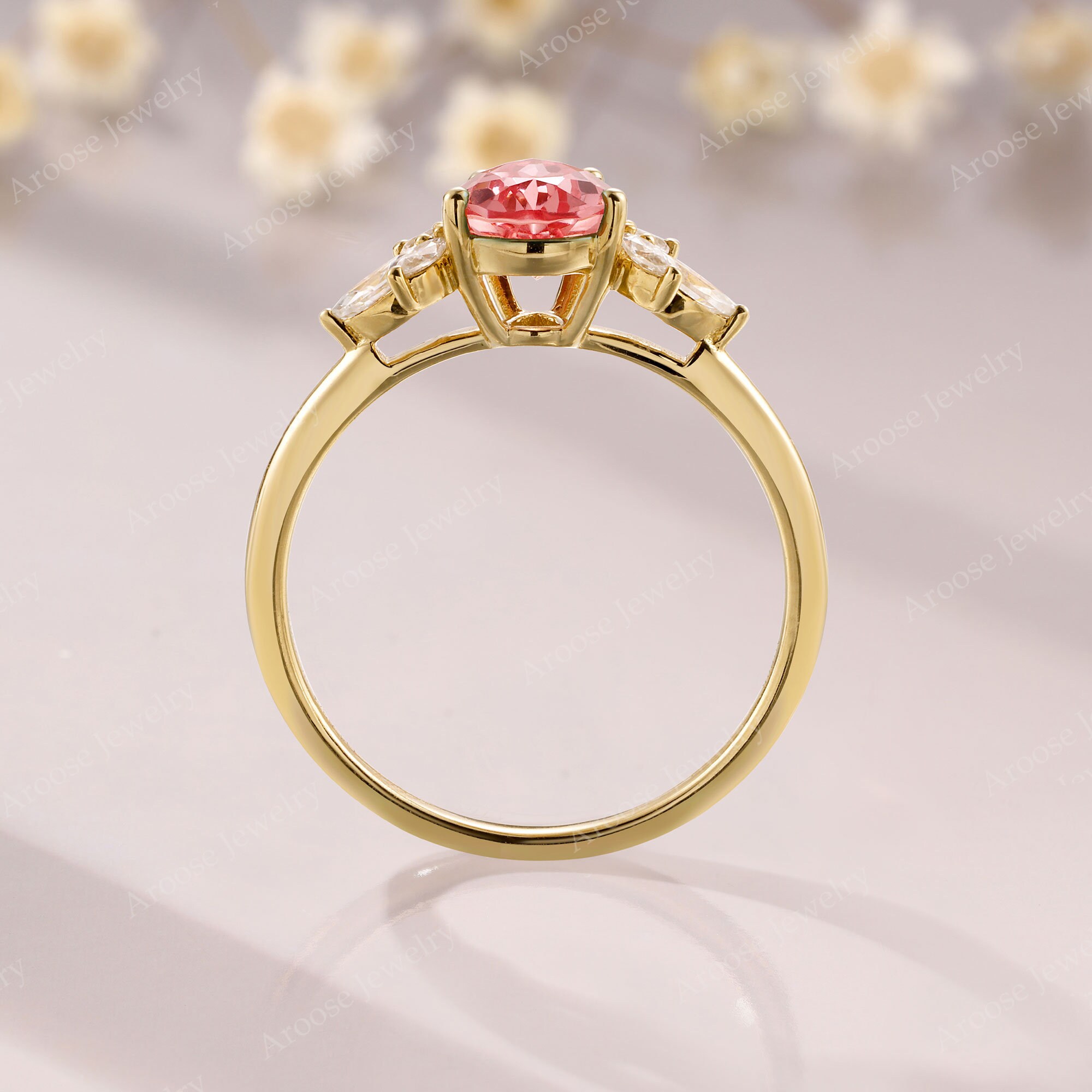 Unique Pear Cut Papalacha Sapphire Engagement Ring Yellow Gold ...