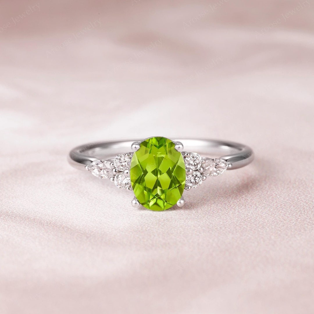 Ring for Lion & Virgo, Peridot Oval Cut 6x8mm Ring Side Stone for ...