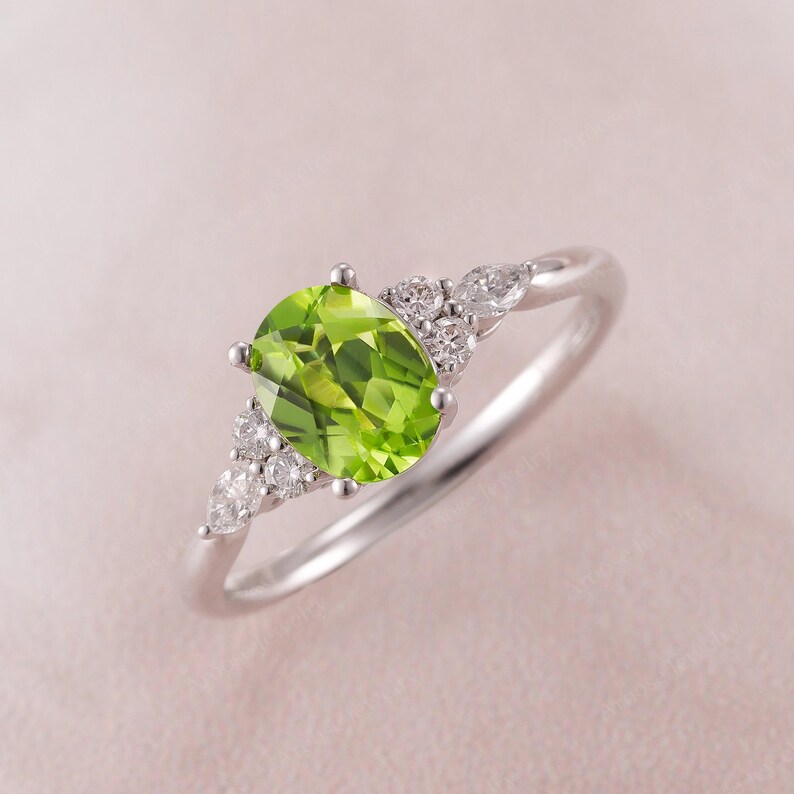 Ring for Lion & Virgo, Peridot Oval Cut 6x8mm Ring Side Stone for ...