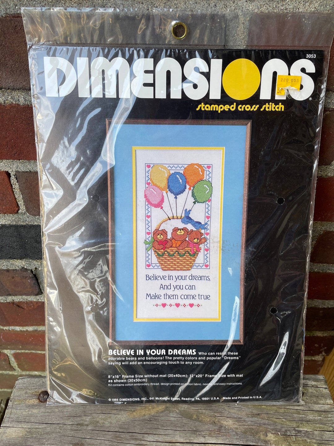 Vintage 1985 Bears & Balloons Believe in Your Dreams Cross Stitch Kit ...