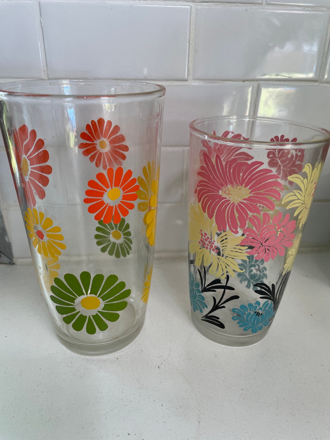 Vintage Funky Flower Drinking Glasses - Etsy