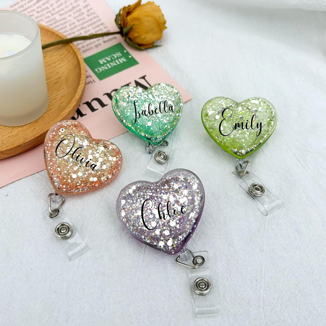 Resin Heart-shaped Badge Reel, Customizable Name Badge Reel, Suitable ...