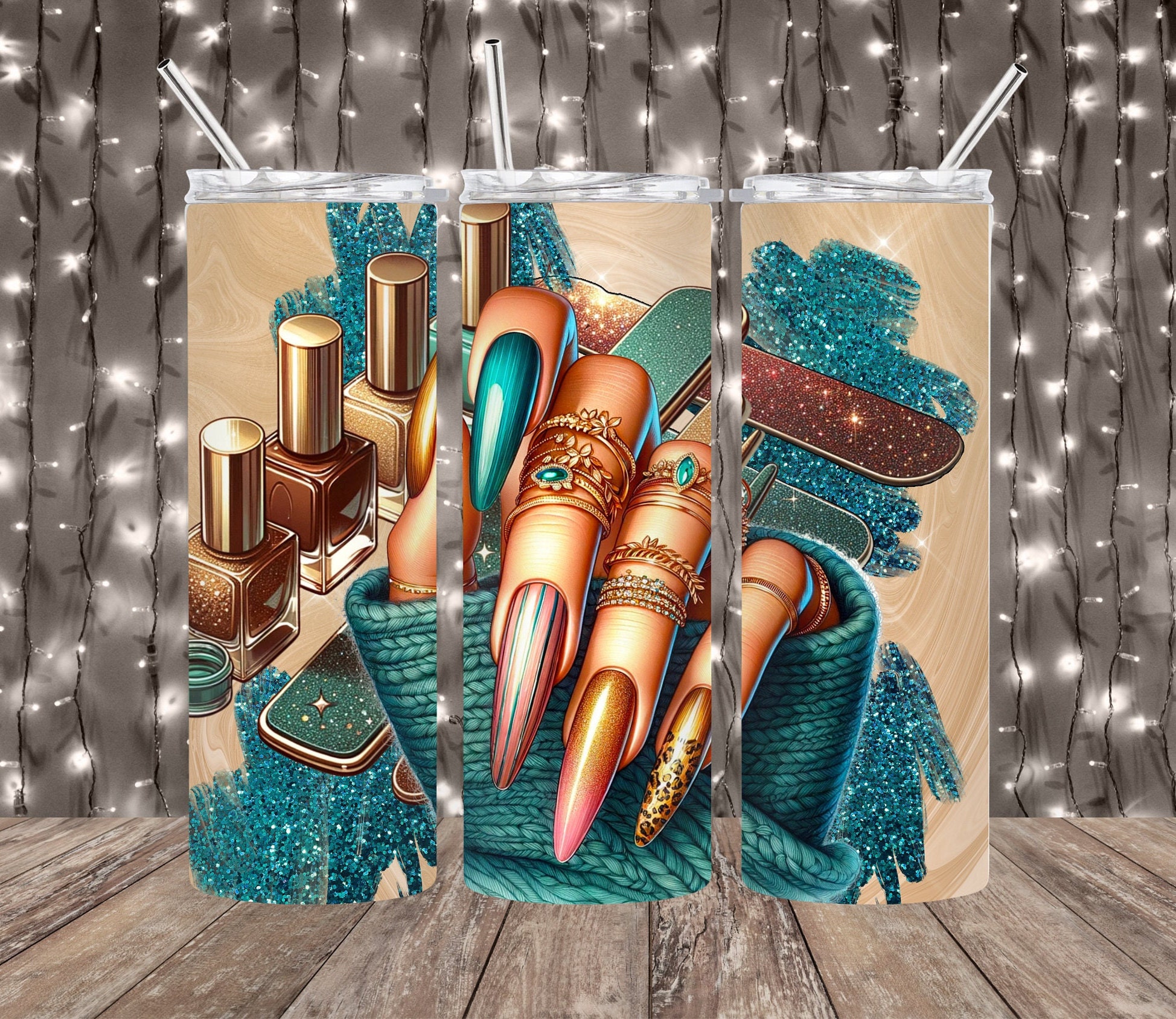 20oz Skinny Sublimation Tumbler Design | Nail Salon Tumbler Png | Nail ...