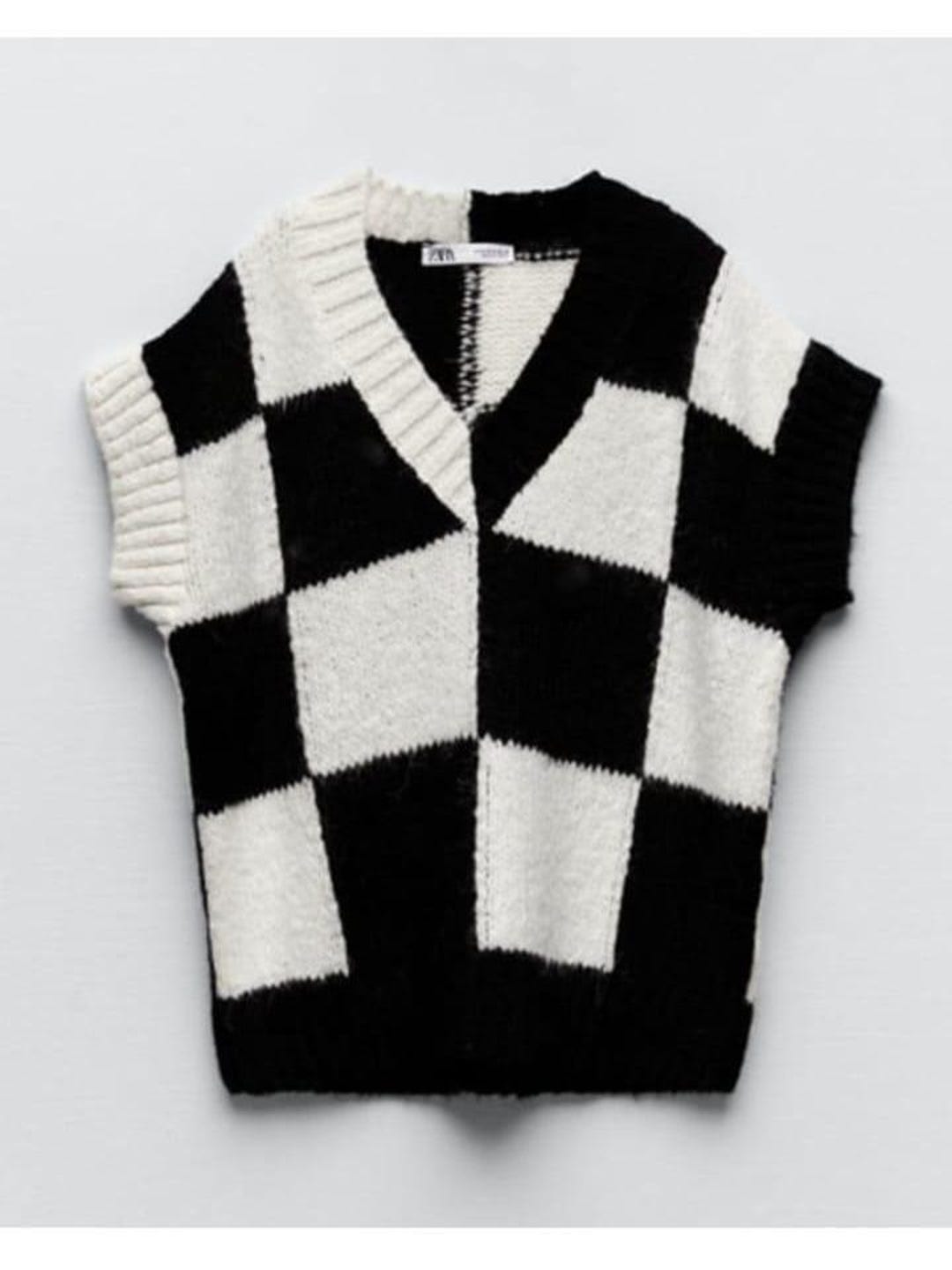 Handmade Black and White Checkered Knit Vest – Wednesday Addams ...