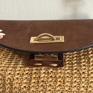 Handmade Straw Crochet Shoulder Bag With Faux Leather Flap – Natural ...