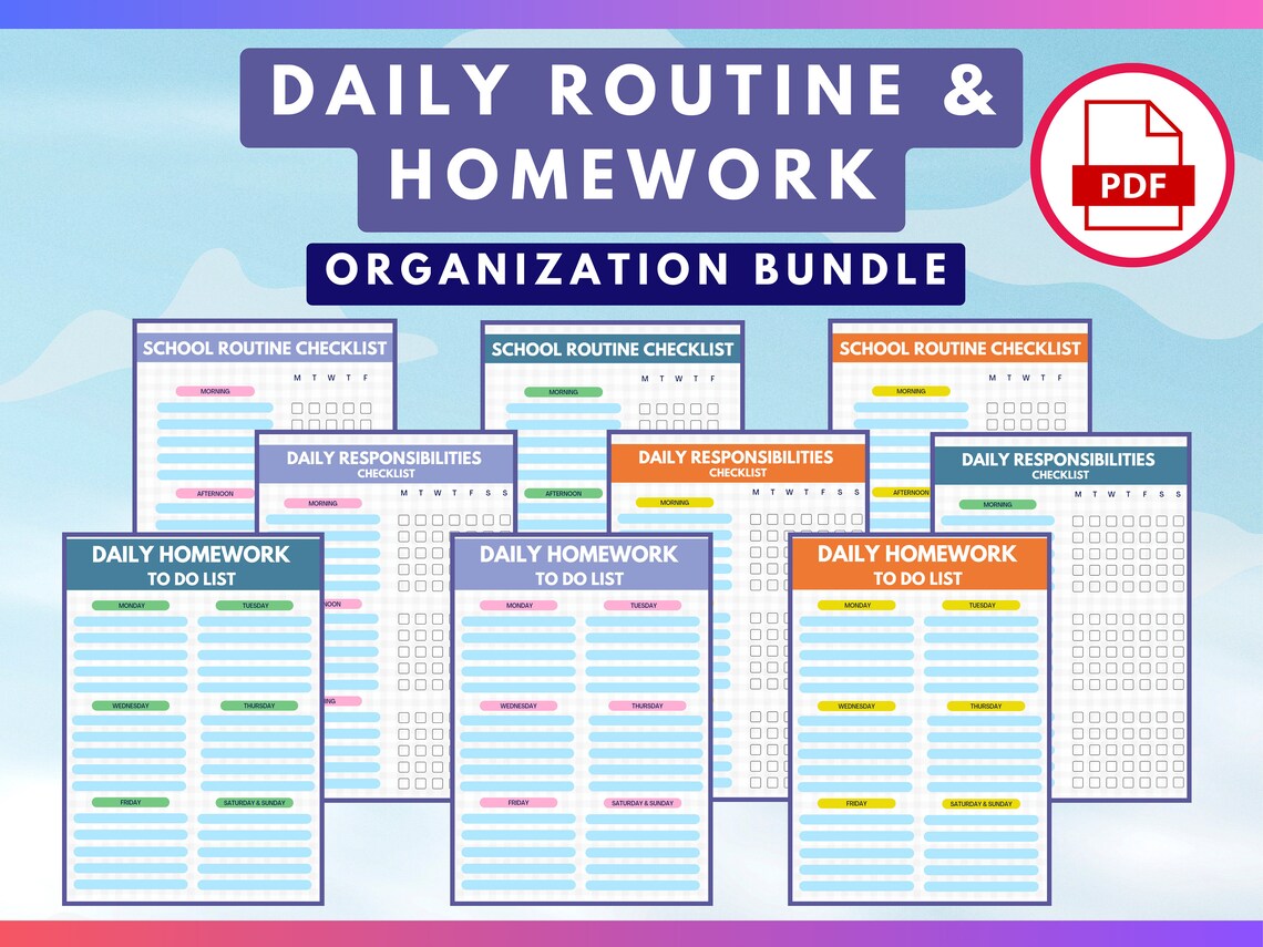 Daily Routine & Homework Organization Bundle, Daily Responsibilities ...