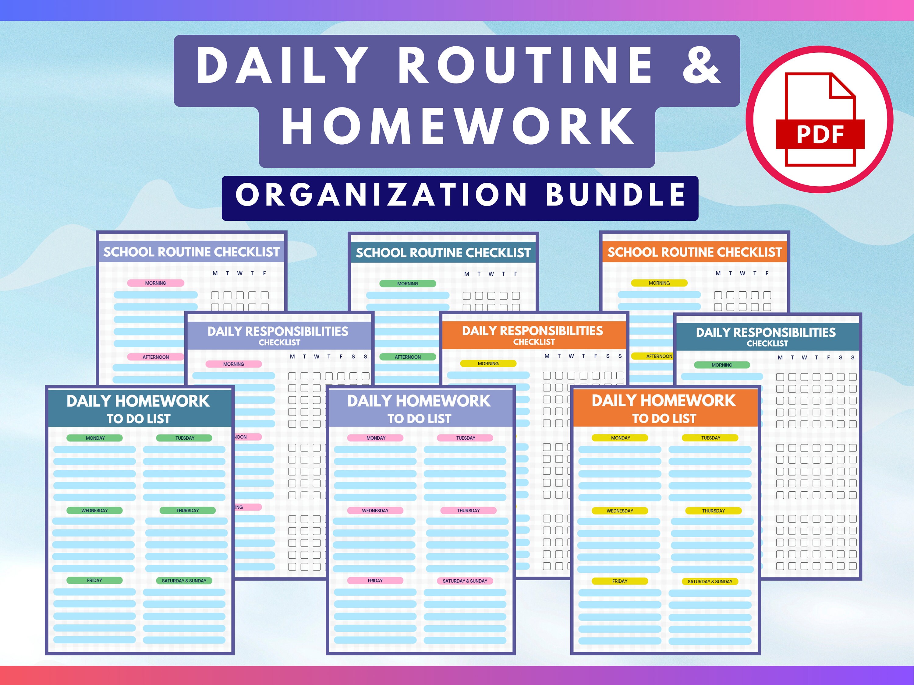 Daily Routine & Homework Organization Bundle, Daily Responsibilities ...