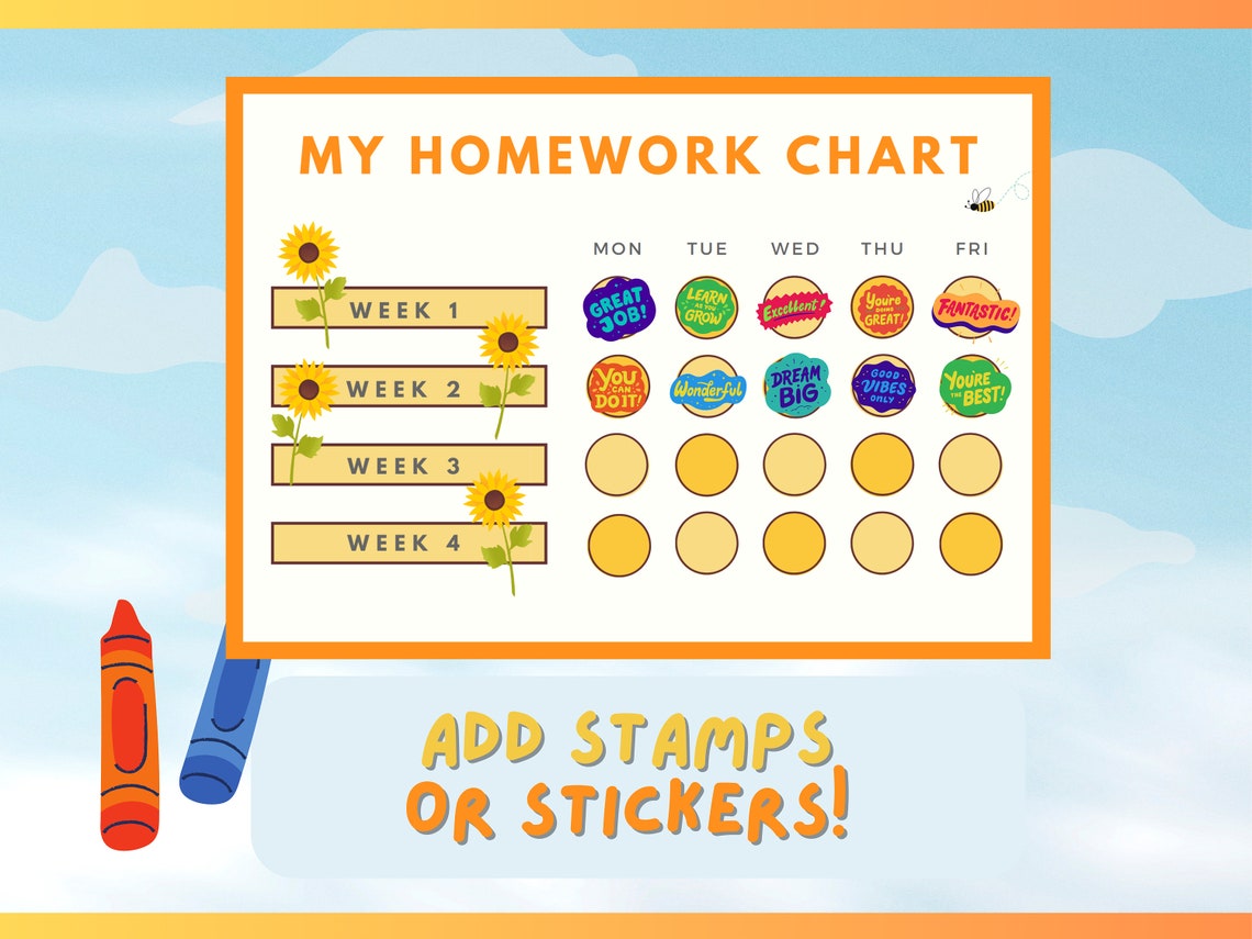 PRINTABLE School Weekly Homework Log, Sunflower Homework Tracker, Kids ...