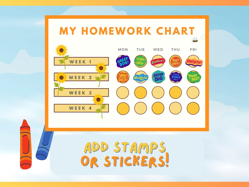 PRINTABLE School Weekly Homework Log, Sunflower Homework Tracker, Kids ...