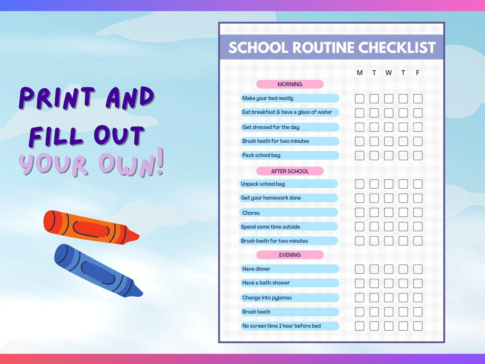 Daily Routine & Homework Organization Bundle, Daily Responsibilities ...