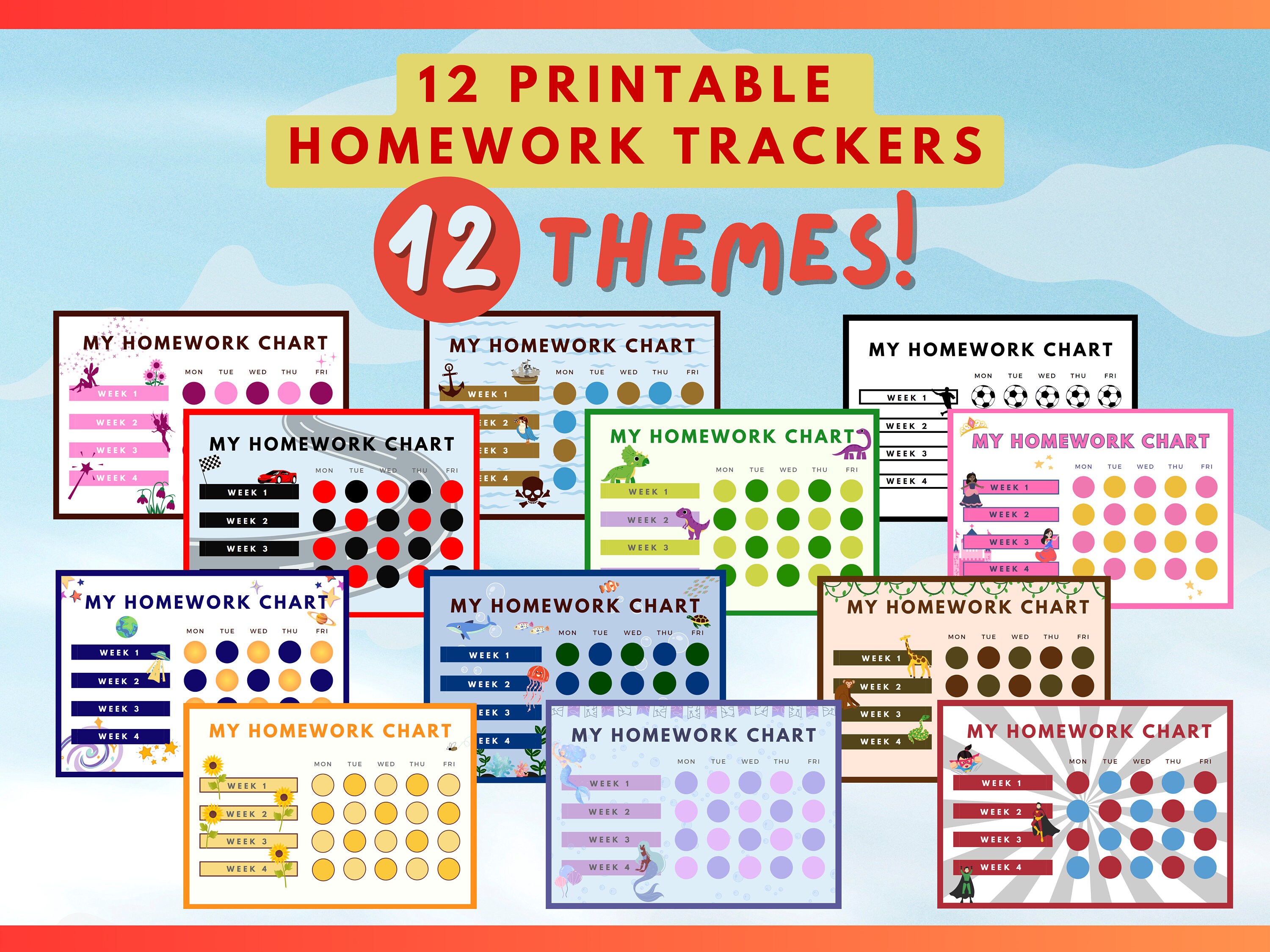 PRINTABLE BUNDLE Kids Homework Tracker, Weekly Homework Log, Kids ...