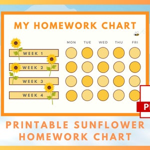 PRINTABLE School Weekly Homework Log, Sunflower Homework Tracker, Kids ...