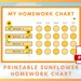 PRINTABLE School Weekly Homework Log, Sunflower Homework Tracker, Kids ...
