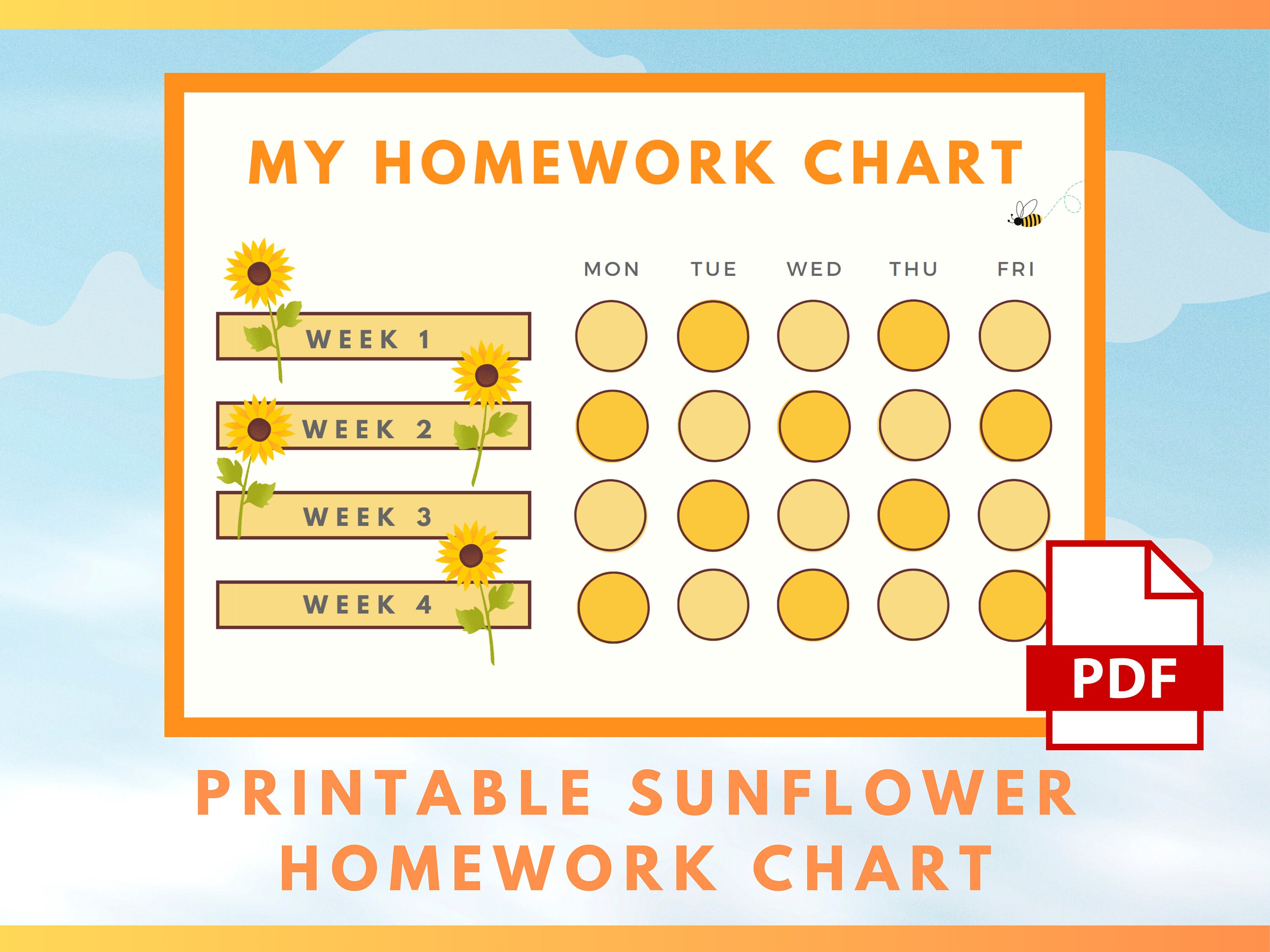 PRINTABLE School Weekly Homework Log, Sunflower Homework Tracker, Kids ...