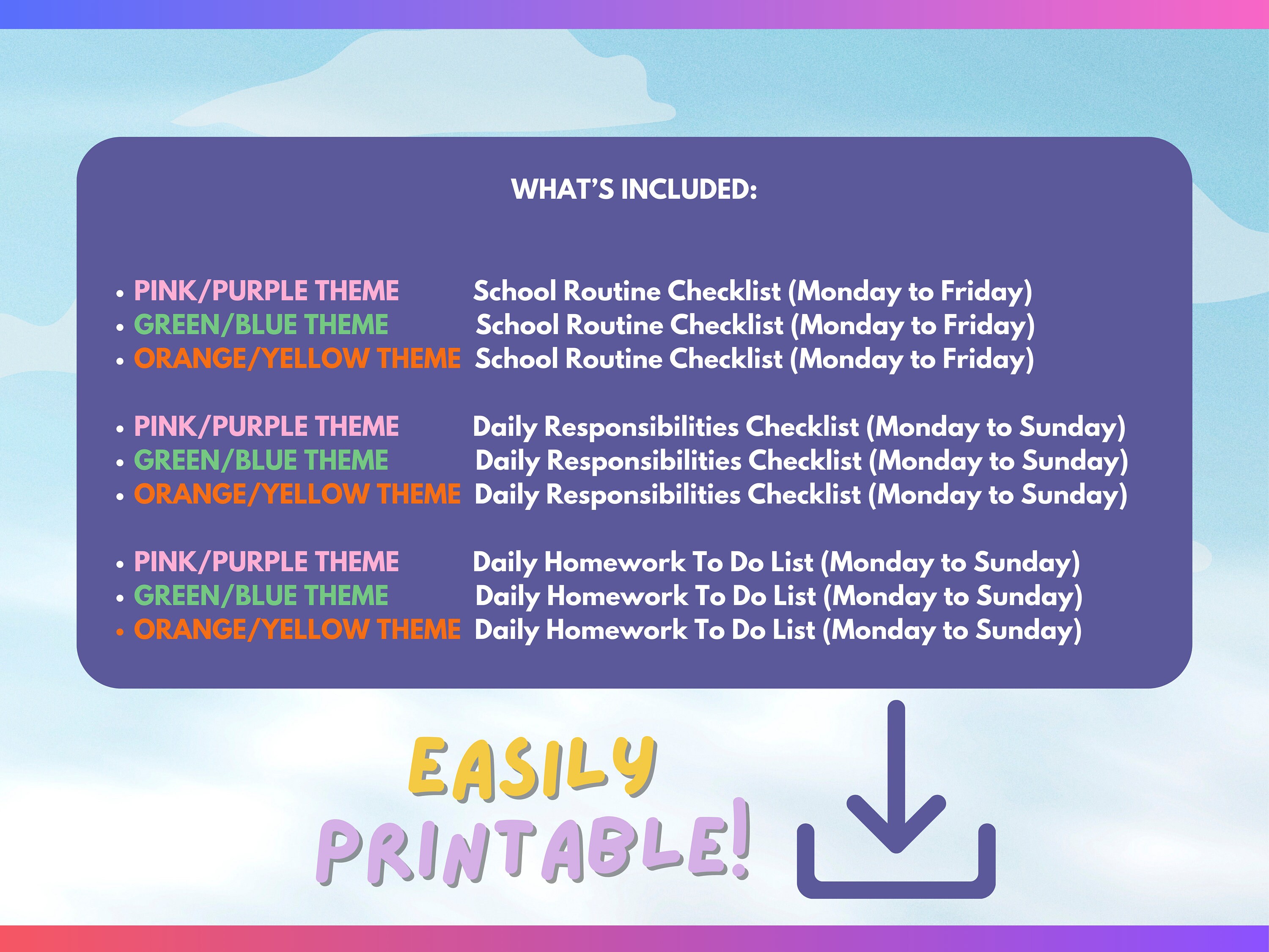 Daily Routine & Homework Organization Bundle, Daily Responsibilities ...