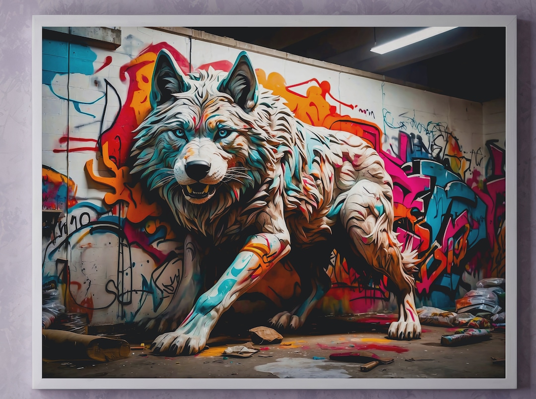 Vibrant Graffiti Wolf Urban Art Digital Download 1 Street-art Animal Wall Art Digitalprint Home ...