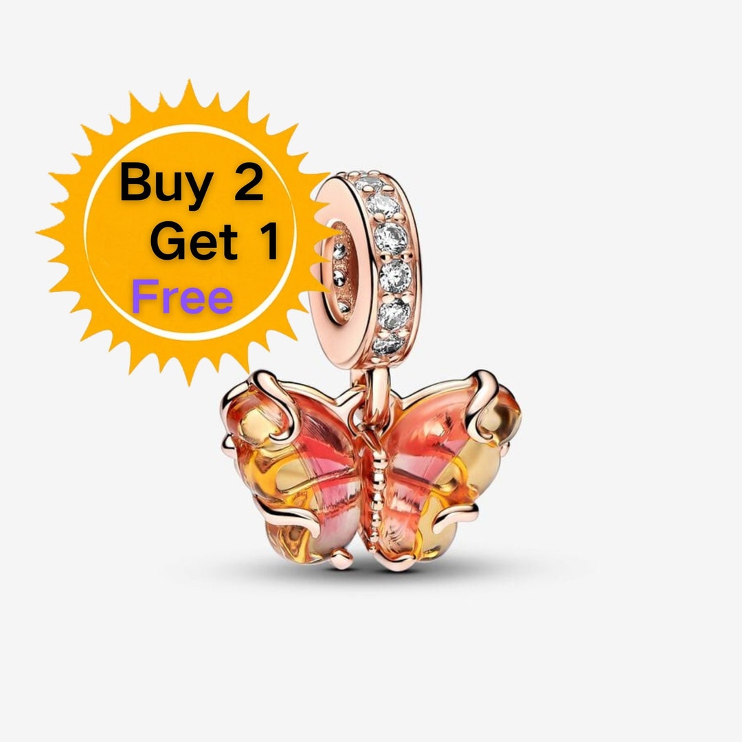 Pink & Yellow Murano Glass Butterfly Dangle Charm,minimalist Charm ...