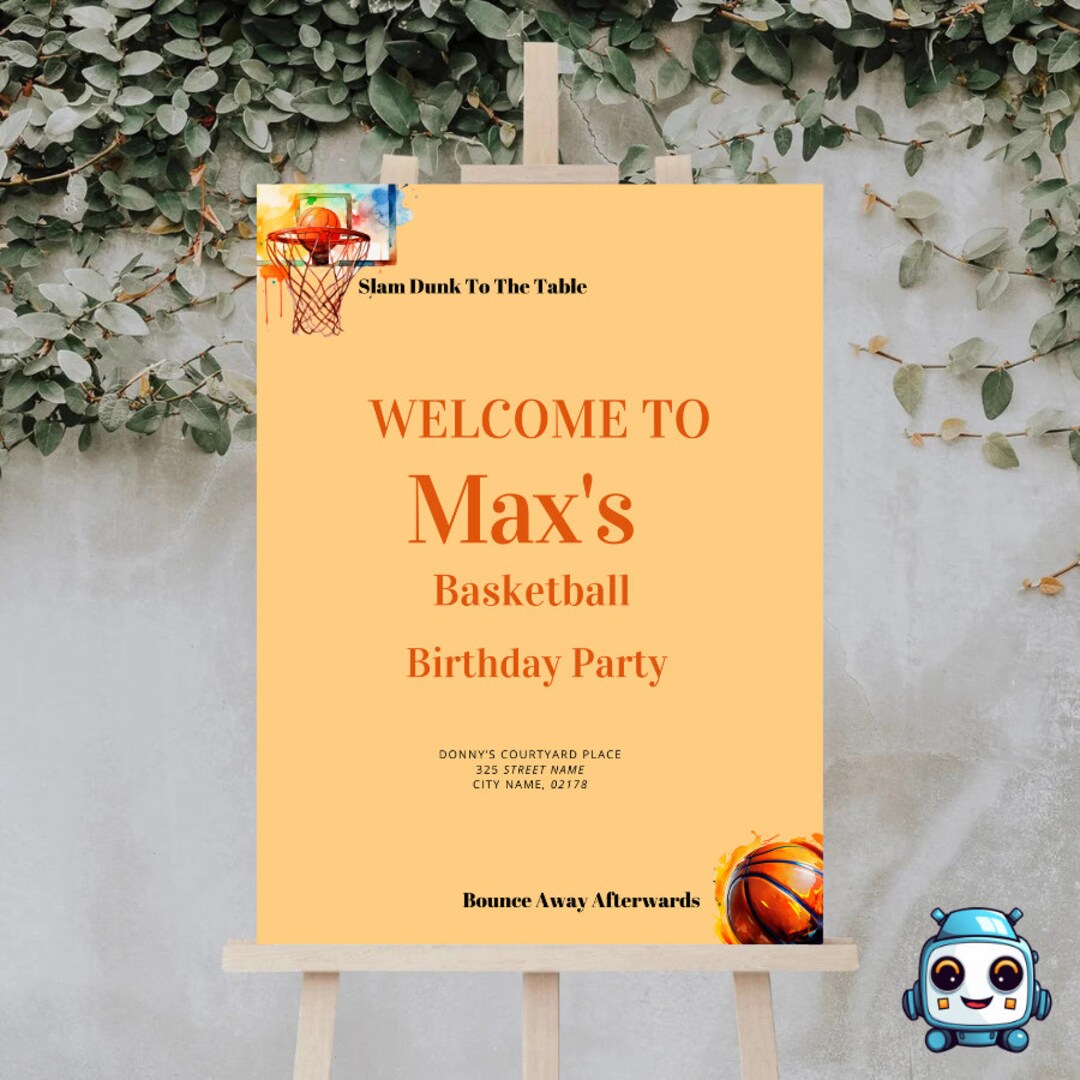 Basketball Welcome Sign Template, Birthday Party, Basketball Birthday ...