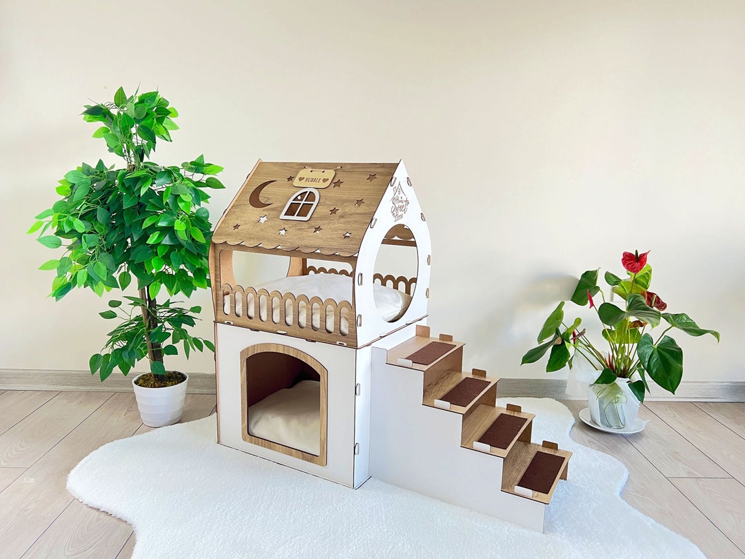 Wooden Rabbit House, Two Storey Rabbit Castle, Modern Rabbit Furniture ...