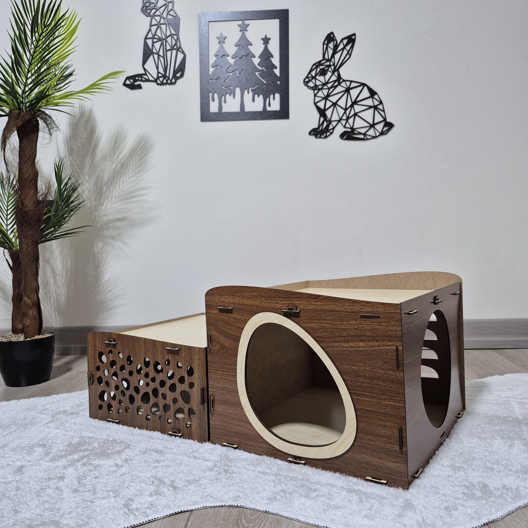 Wooden Rabbit House, Two Storey Rabbit Castle, Modern Rabbit Furniture ...