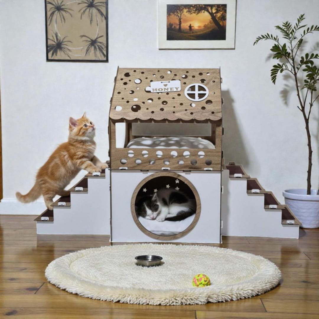Extra Large Cat House, Two-story Wooden Cat House, Indoor Cat Castle ...