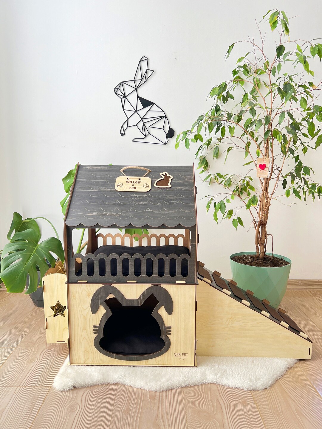 Large Rabbit House Indoor, Bunny House, Two Storey Castle With Secret ...