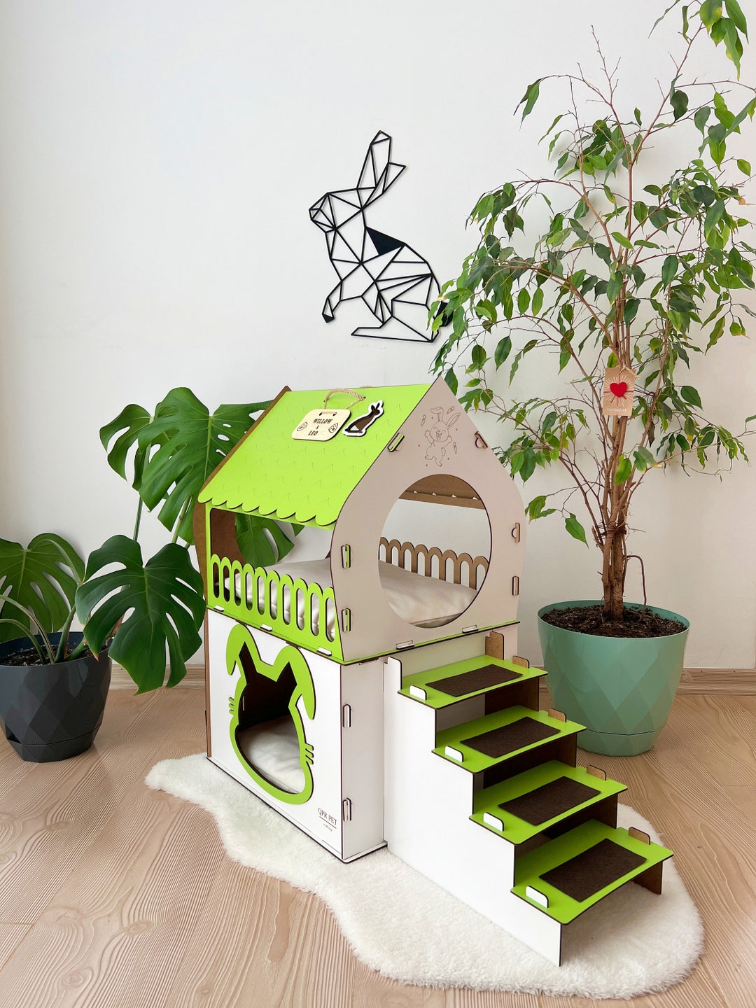 Rabbit Shelter, Indoor Rabbit Castle, Wooden Bunny Furniture, Extra ...