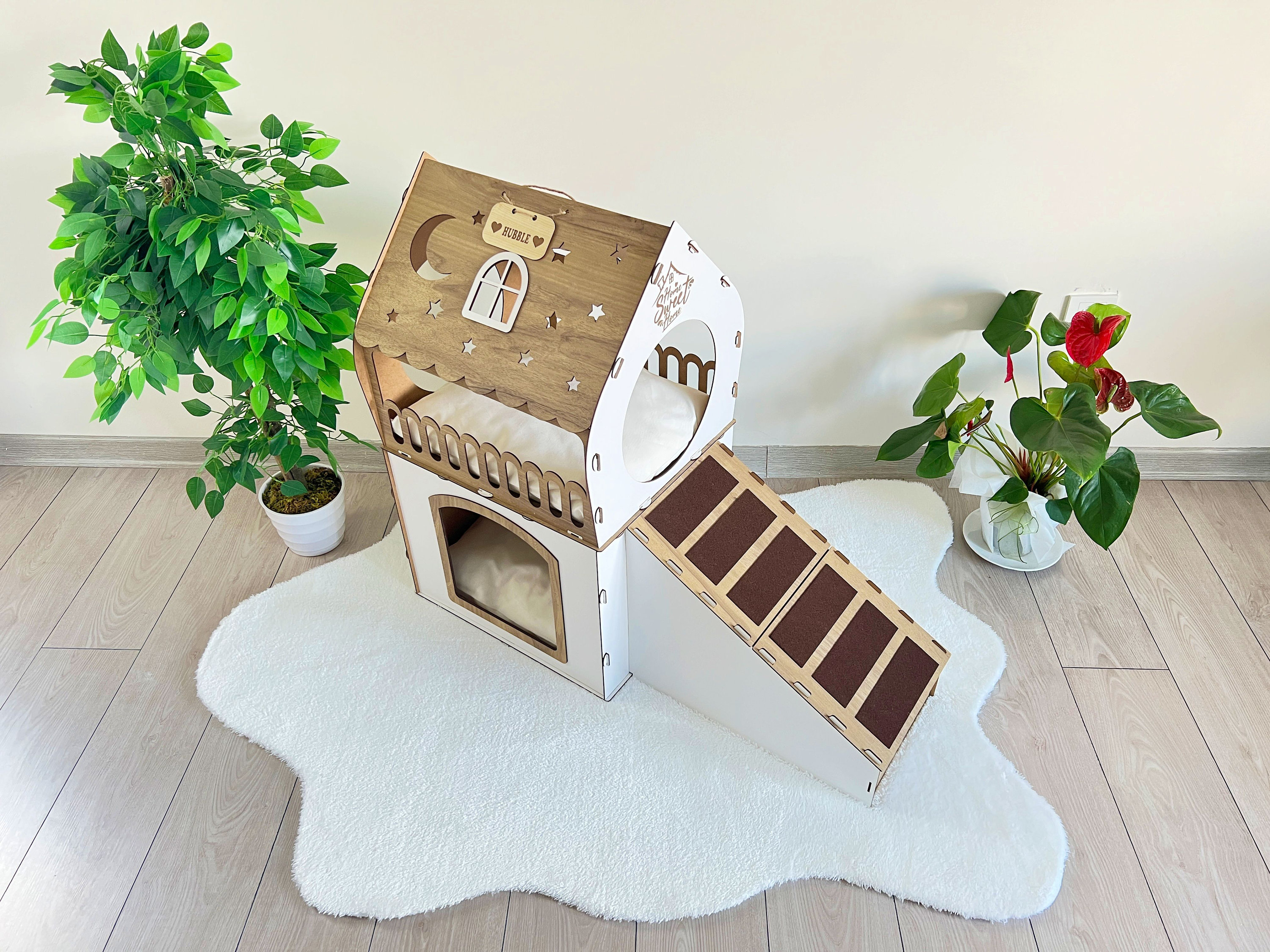Wooden Rabbit House, Two Storey Rabbit Castle, Modern Rabbit Furniture ...
