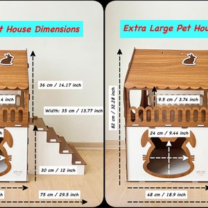 Wooden Rabbit House, Two Storey Rabbit Castle, Hay Feeder Bunny ...