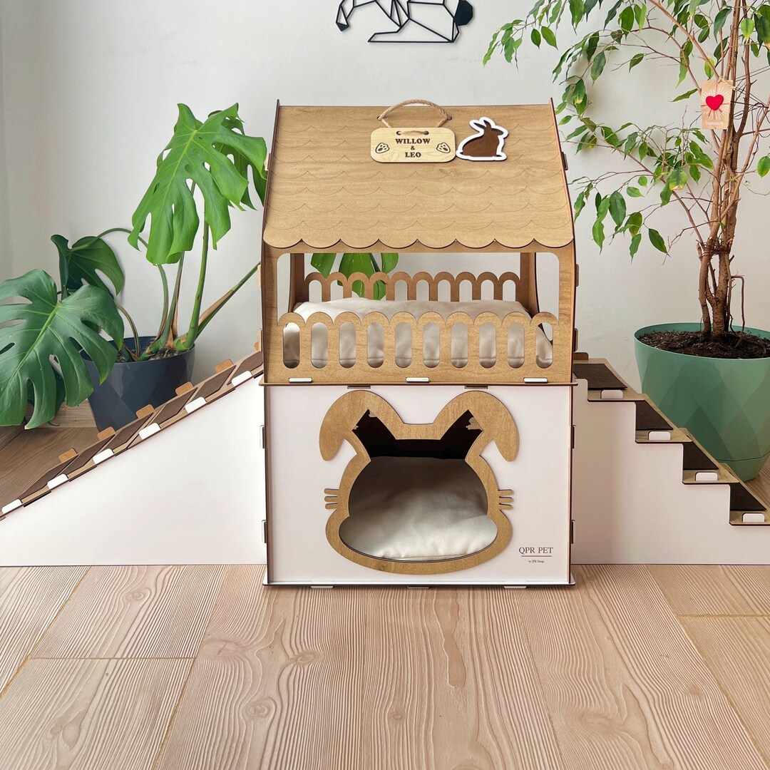 Wooden Rabbit House, Two Storey Rabbit Castle, Modern Rabbit Furniture ...