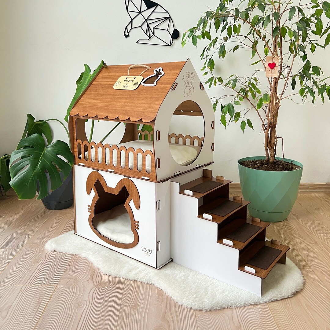 Wooden Rabbit House, Two Storey Rabbit Castle, for 2 Rabbits Guinea Pig ...