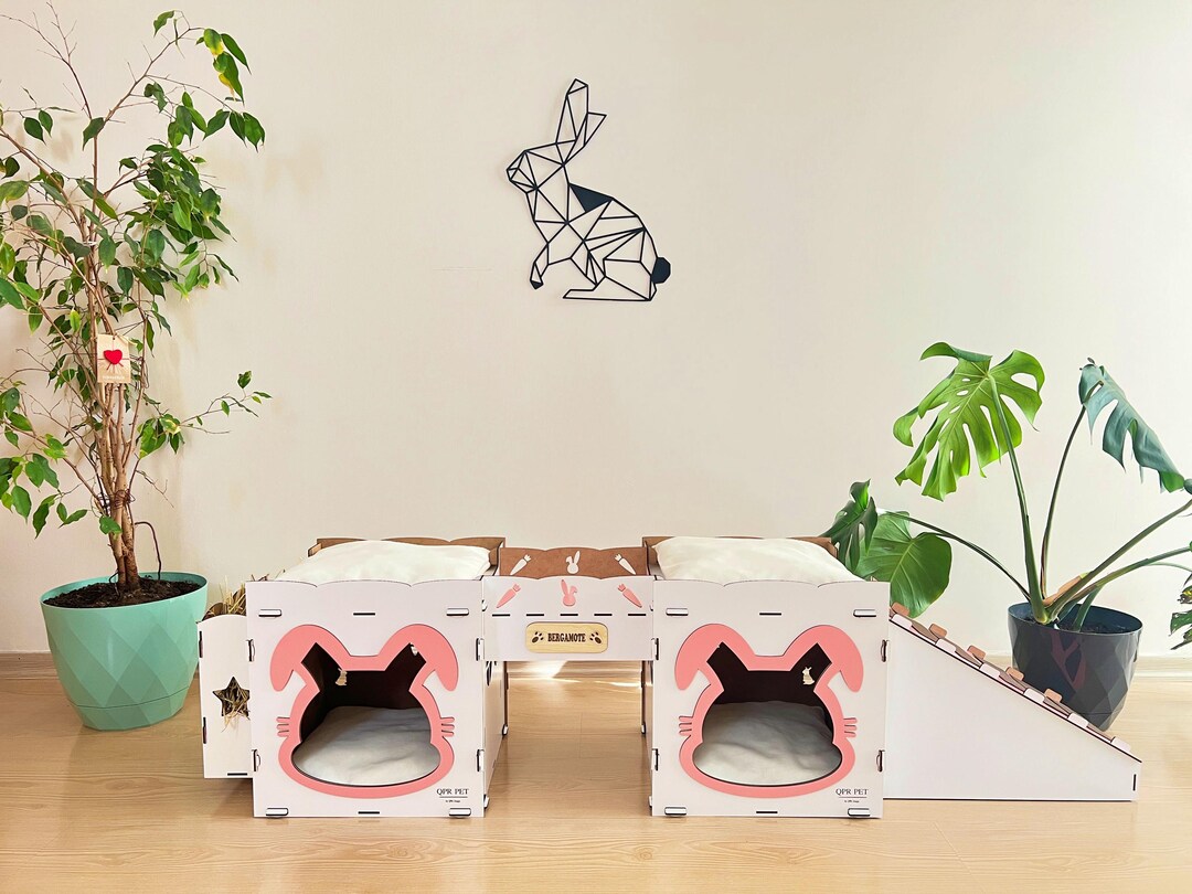 Wooden Rabbit House, Two Storey Rabbit Castle, Modern Rabbit Furniture ...