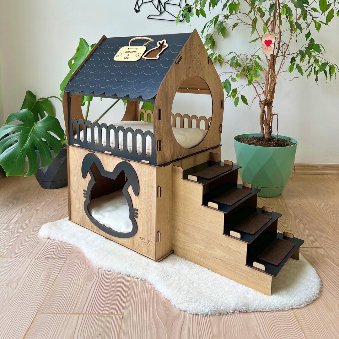 Wooden Rabbit House, Two Storey Rabbit Castle, for 2 Rabbits Guinea Pig ...
