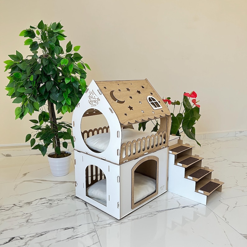 Large Wooden Rabbit House Indoor, Handmade Pet Gift, Two Storey Rabbit ...