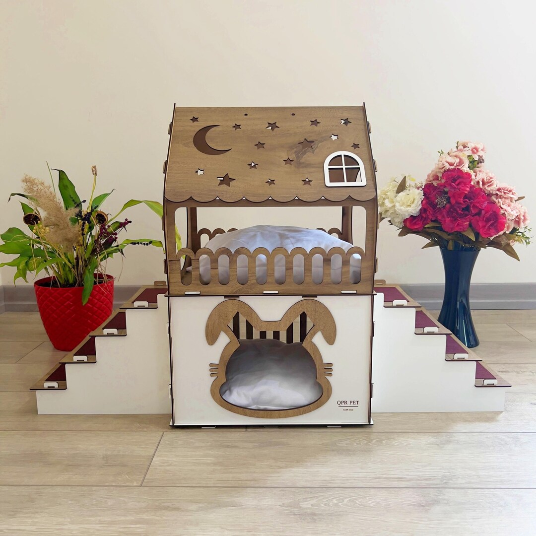 Two Room Modern Rabbit House , Wooden Pet Castle for Multiple Rabbits ...