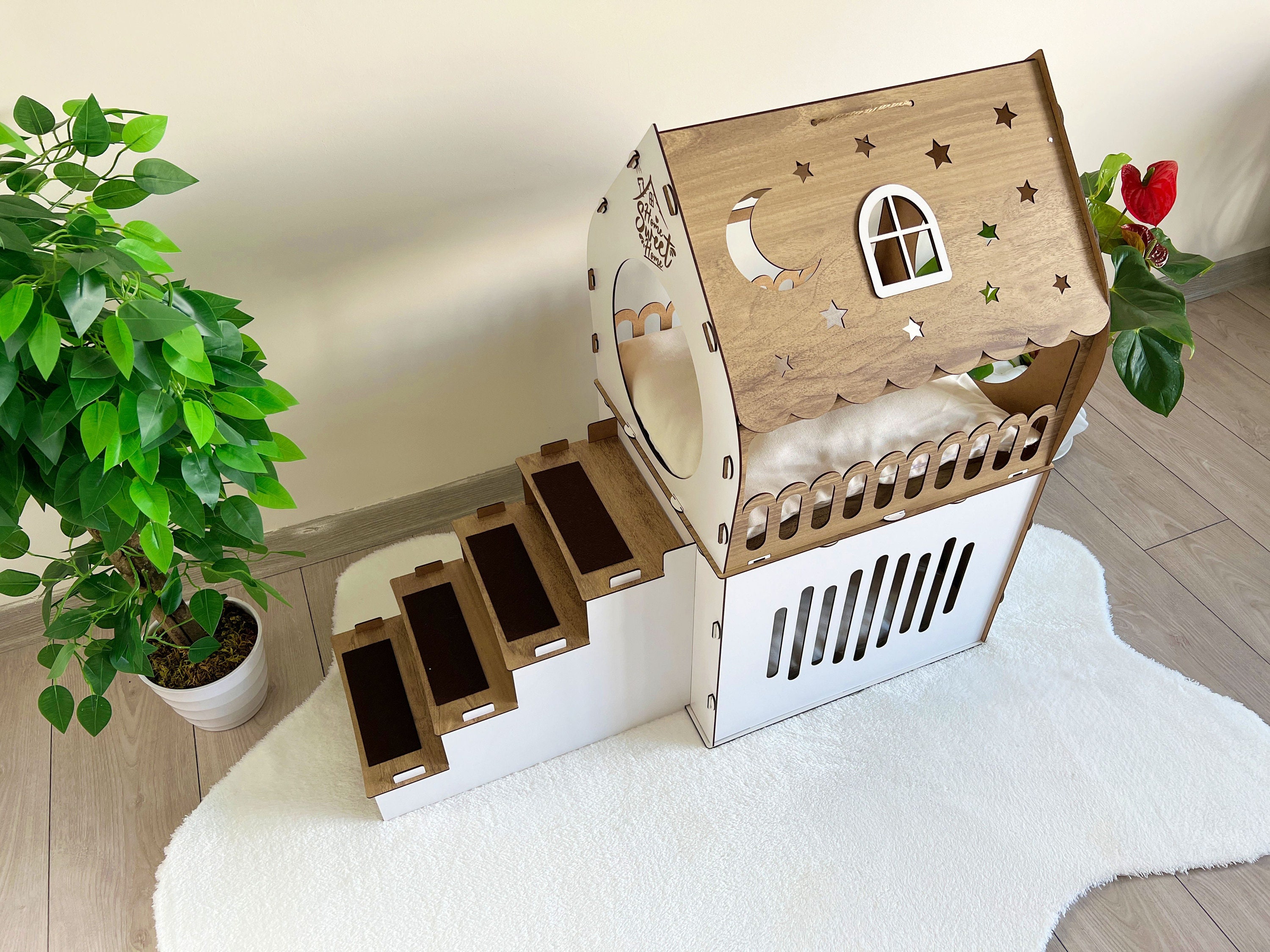 Wooden Rabbit House, Two Storey Rabbit Castle, Modern Rabbit Furniture ...
