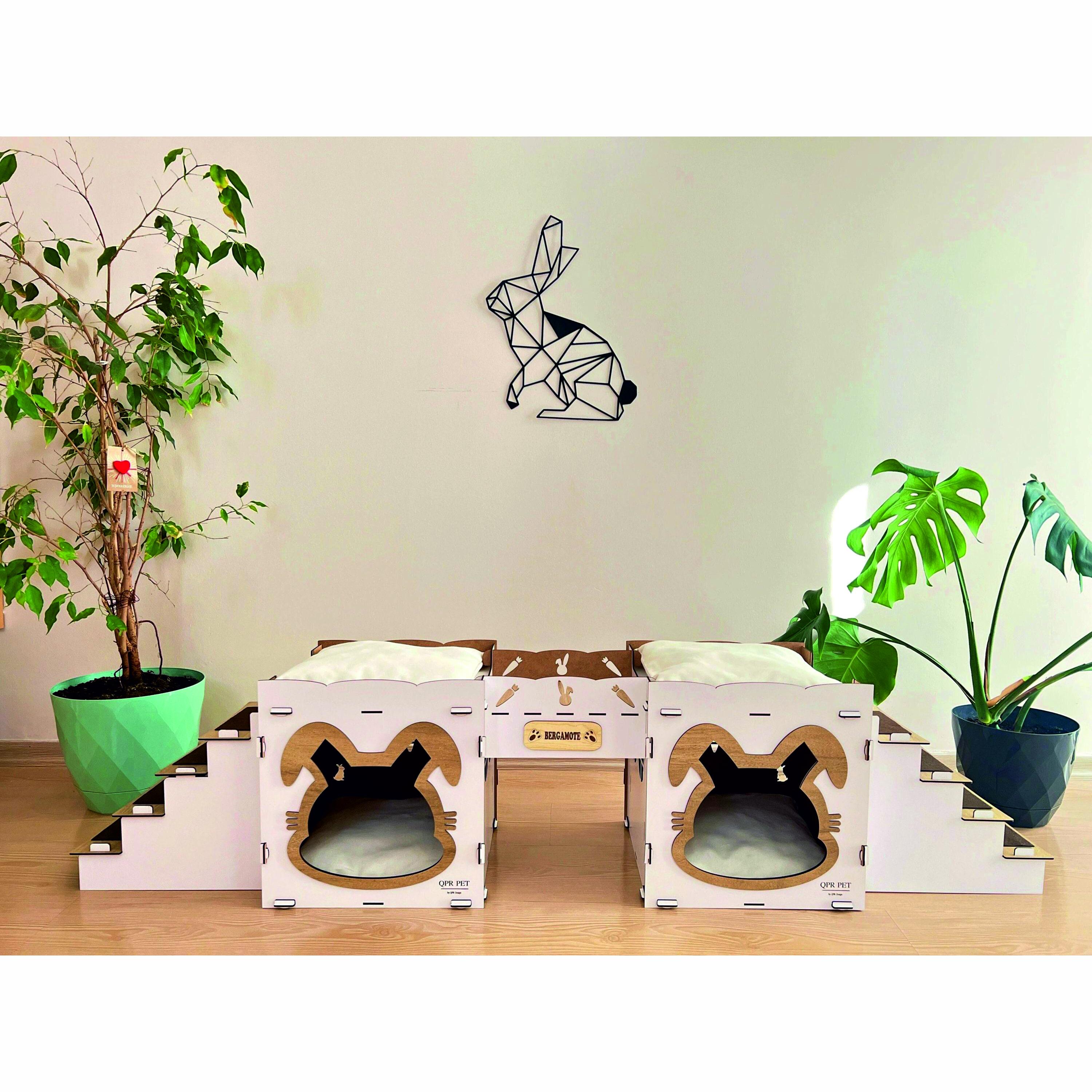 Two-story Wooden Rabbit House, Double Bunny House, Two Connected Wooden ...