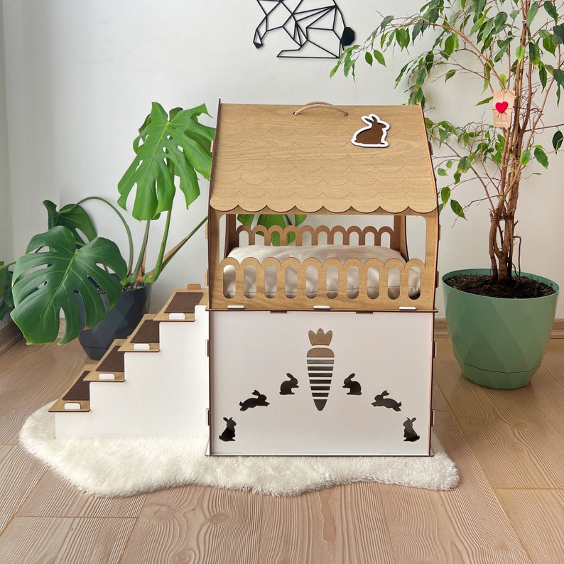 Two-story Wooden Bunny House, Rabbit Castle, Rabbit Hutch, Rabbit ...