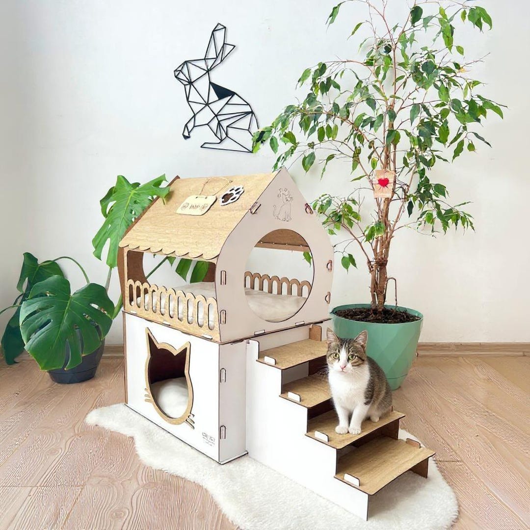 Extra Large Cat House, Two-story Wooden Cat House, Indoor Cat Castle ...