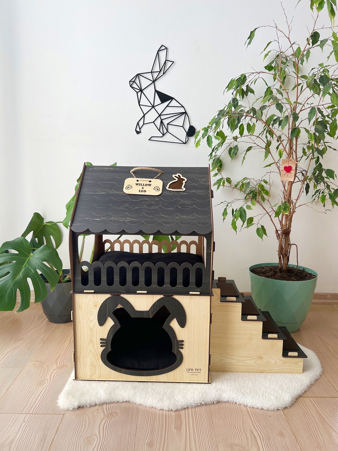 Wooden Rabbit House, Two Storey Rabbit Castle, Modern Rabbit Furniture ...