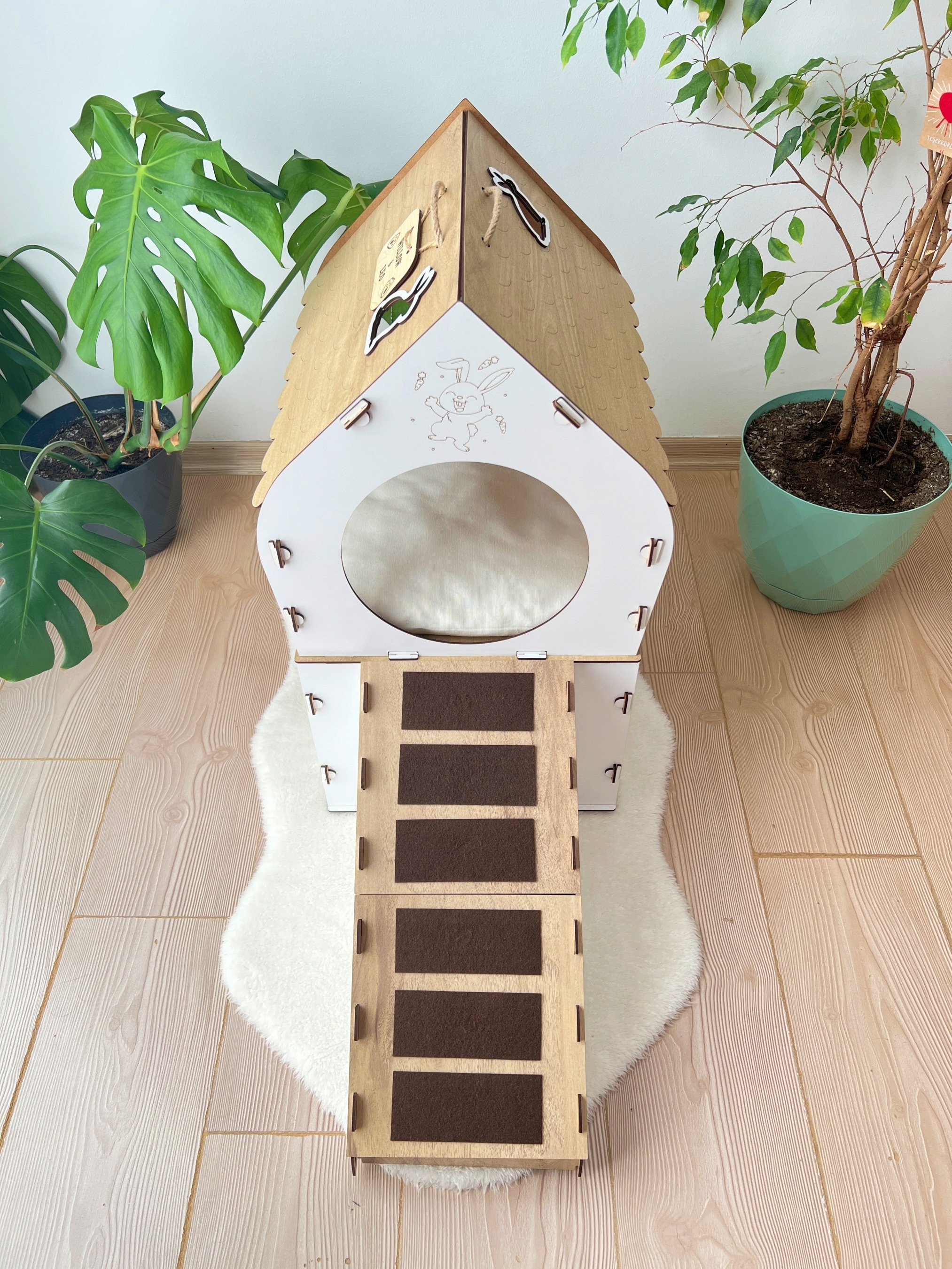 Wooden Rabbit House, Two Storey Rabbit Castle, Modern Rabbit Furniture ...