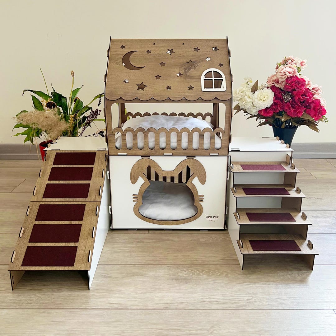 Two Room Modern Rabbit House , Wooden Pet Castle for Multiple Rabbits ...