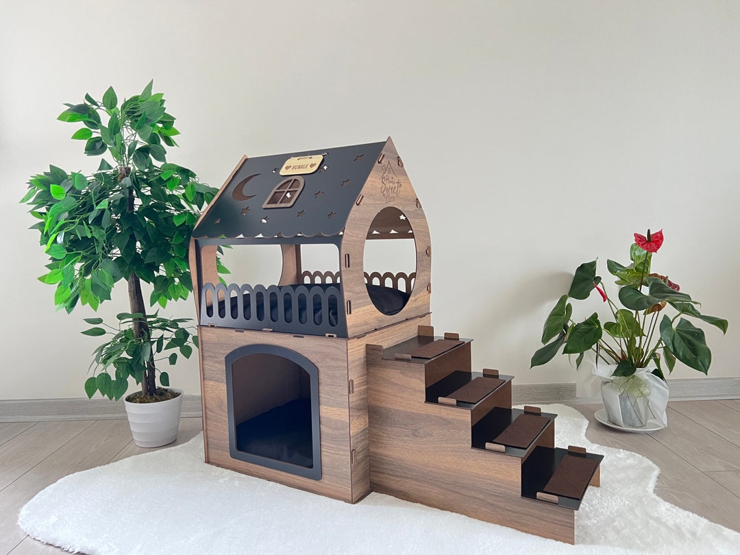 Wooden Rabbit House, Two Storey Rabbit Castle, Modern Rabbit Furniture ...