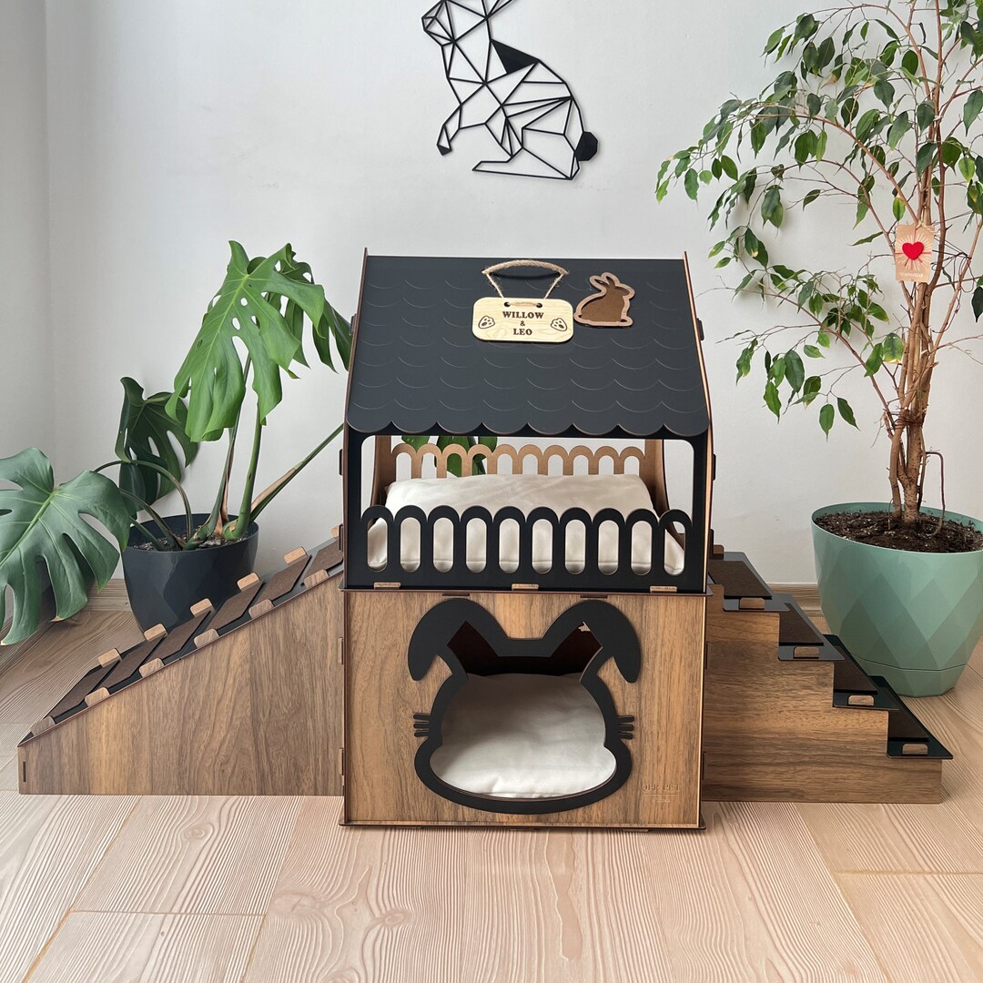 Wooden Rabbit House, Two Storey Rabbit Castle, Modern Rabbit Furniture ...