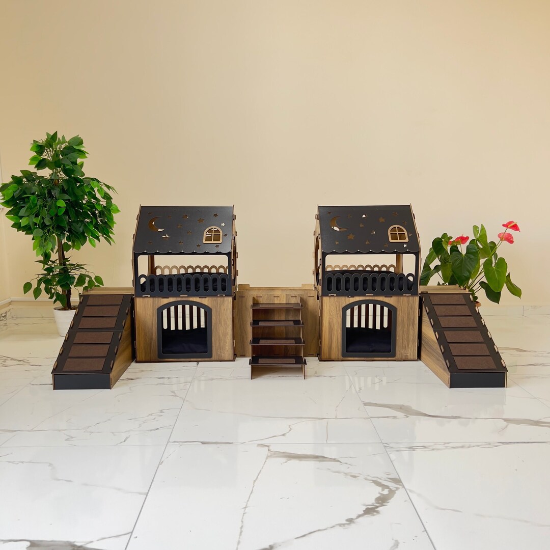 Christmas Wooden Rabbit House, New Modern Hay Feeder Rabbit Castle, Two ...