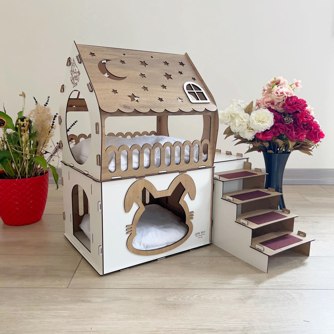 Two Room Modern Rabbit House , Wooden Pet Castle for Multiple Rabbits ...